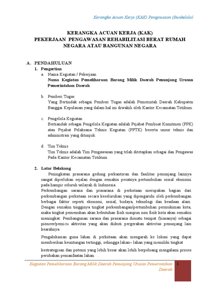 KAK Pengawasan Rehab GEDUNG KANTOR BPKAD 2022 | PDF