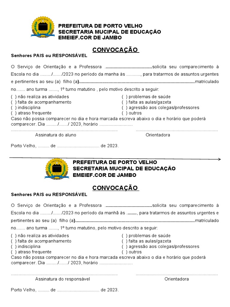 Convocação Pais | PDF