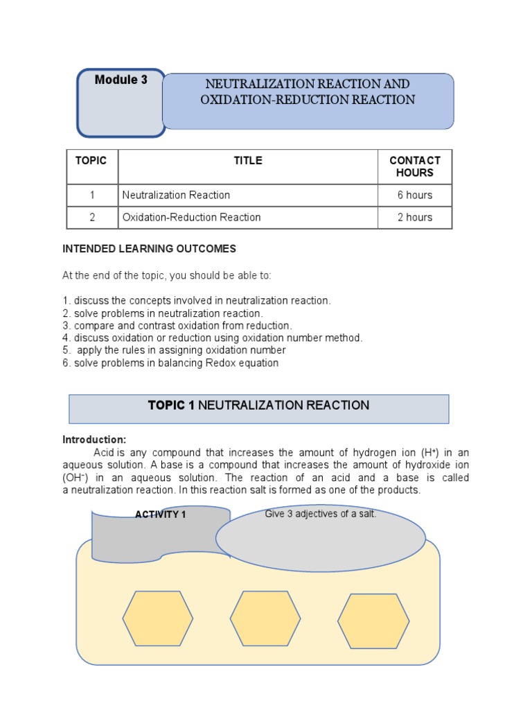 A Comprehensive Module on Neutralization Reactions and Oxidation ...