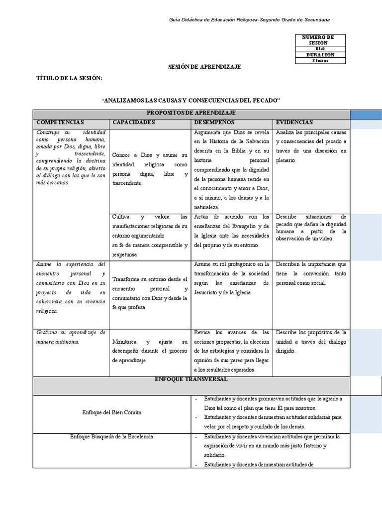 Sesión 01 Ii Unidad Segundo Grado | PDF | Pecado | Dios
