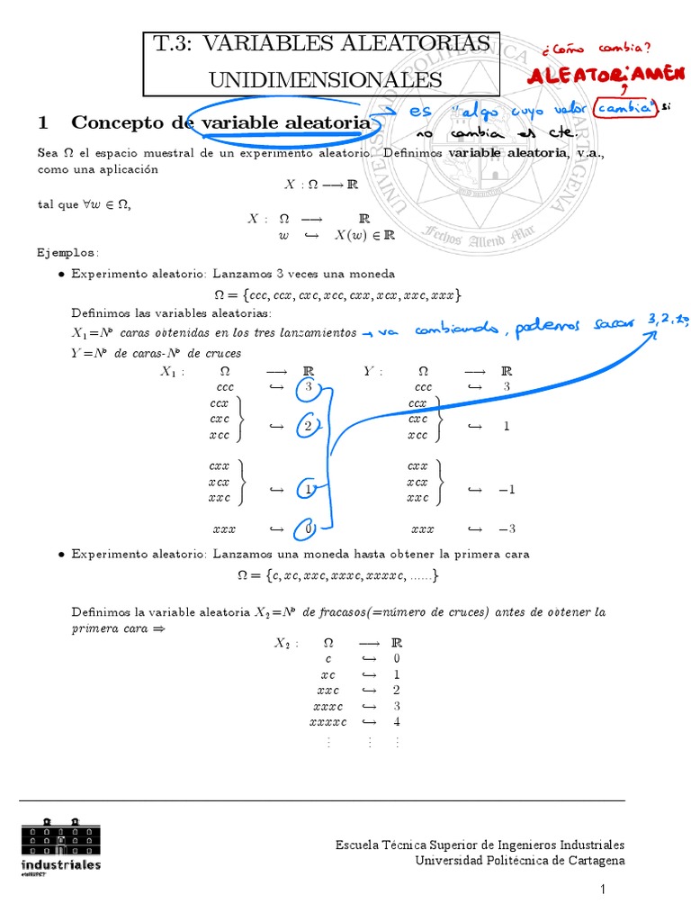 Tema 3 - Variables Aleatorias I | PDF | Variable aleatoria | Distribución de probabilidad