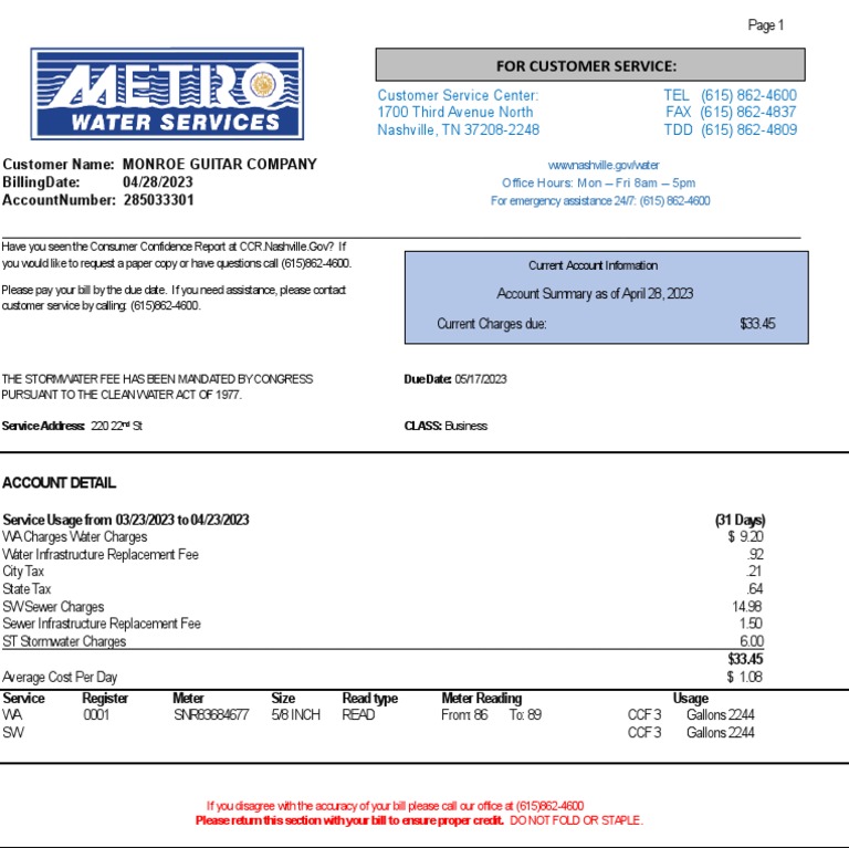 Water Bill 042023 | PDF | Fee | Economies
