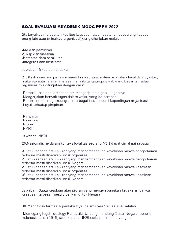Soal Evaluasi Akademik Mooc PPPK 2022 | PDF