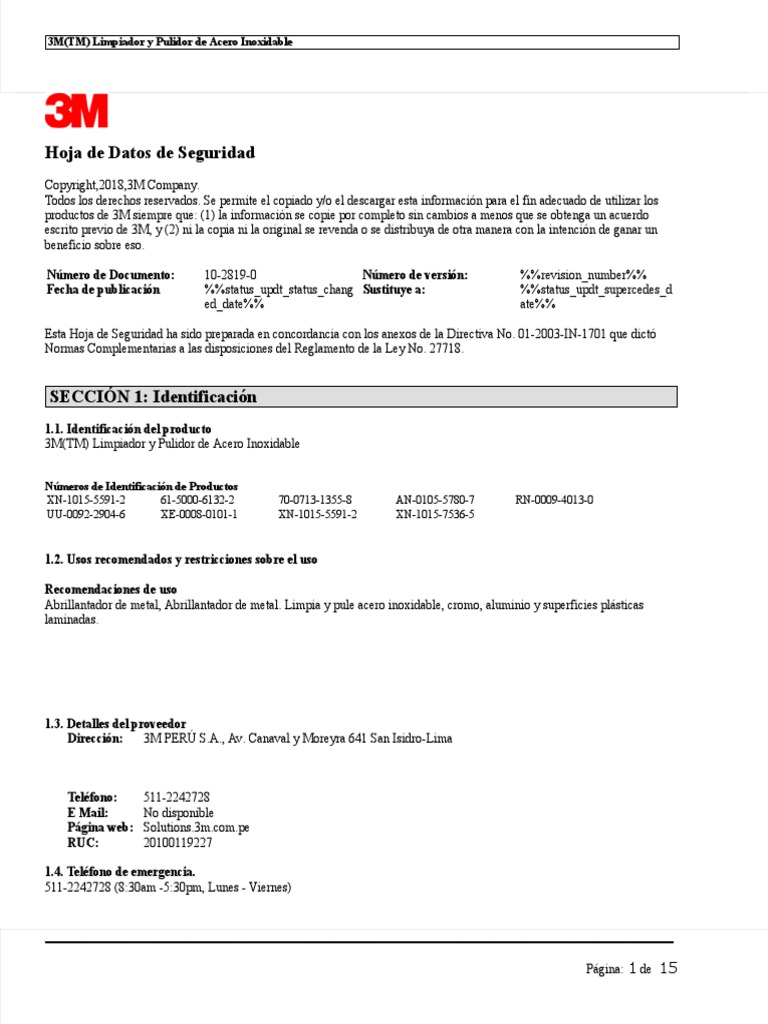 SDS 10-2819-0 Limpiador y pulidor de acero inoxidable | PDF