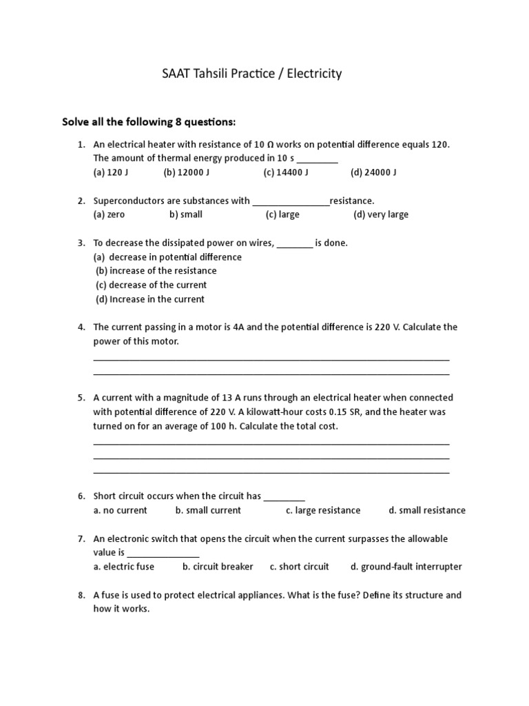 Worksheet - Joule's Effect | PDF