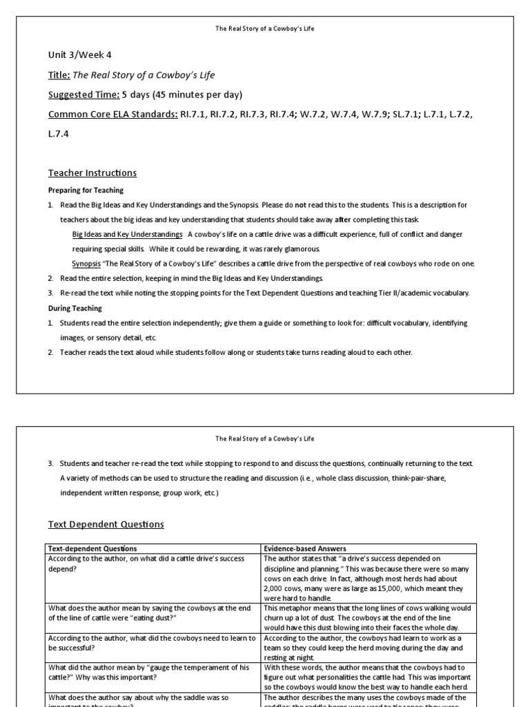 7. Real Story of a Cowboy's Life. lesson - Story (2) | PDF | Cowboys ...