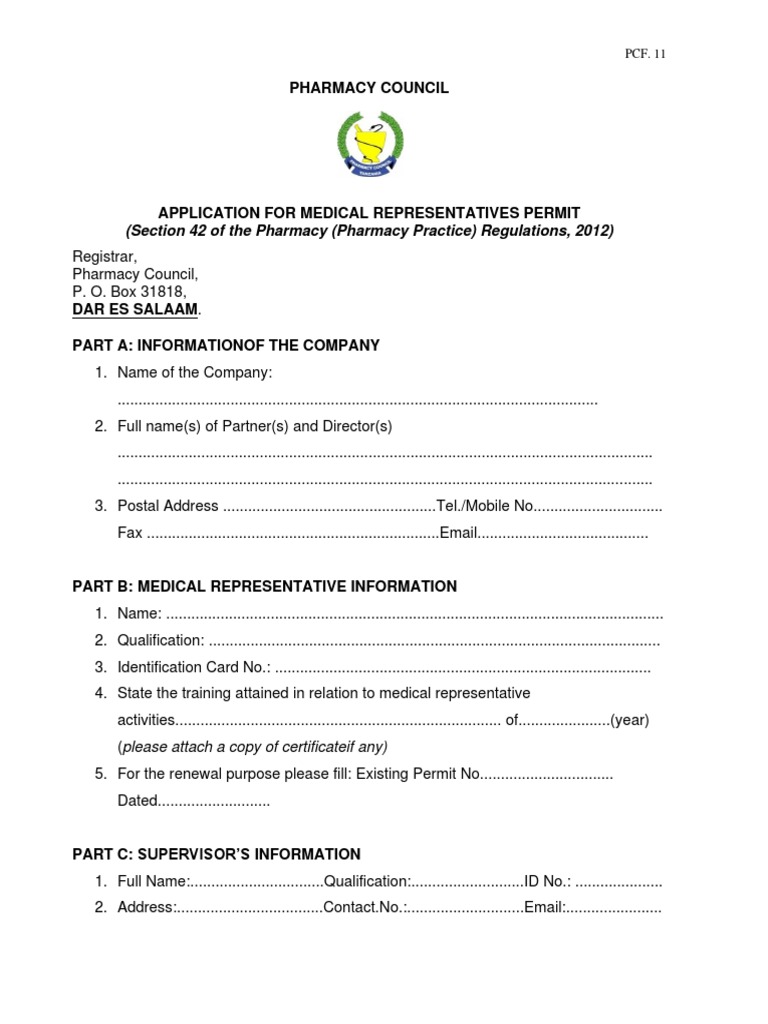 Medical Representatives Permit Application | PDF | Identity Document ...