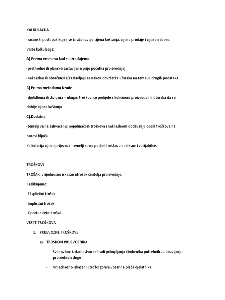 Ekonomika Prometa KALKULACIJA, TRŽIŠTE | PDF
