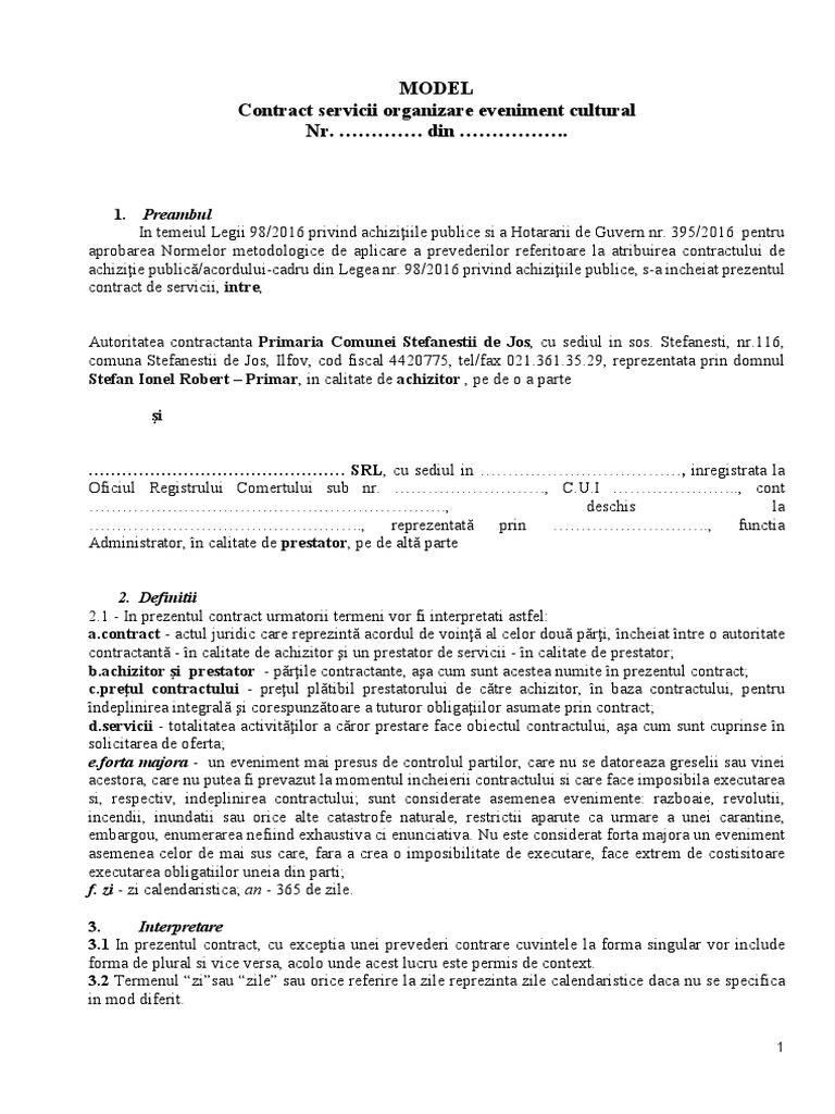 Model Contract Serv Organizare | PDF