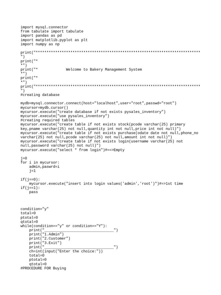 Bakery Management - Py | PDF | Computing