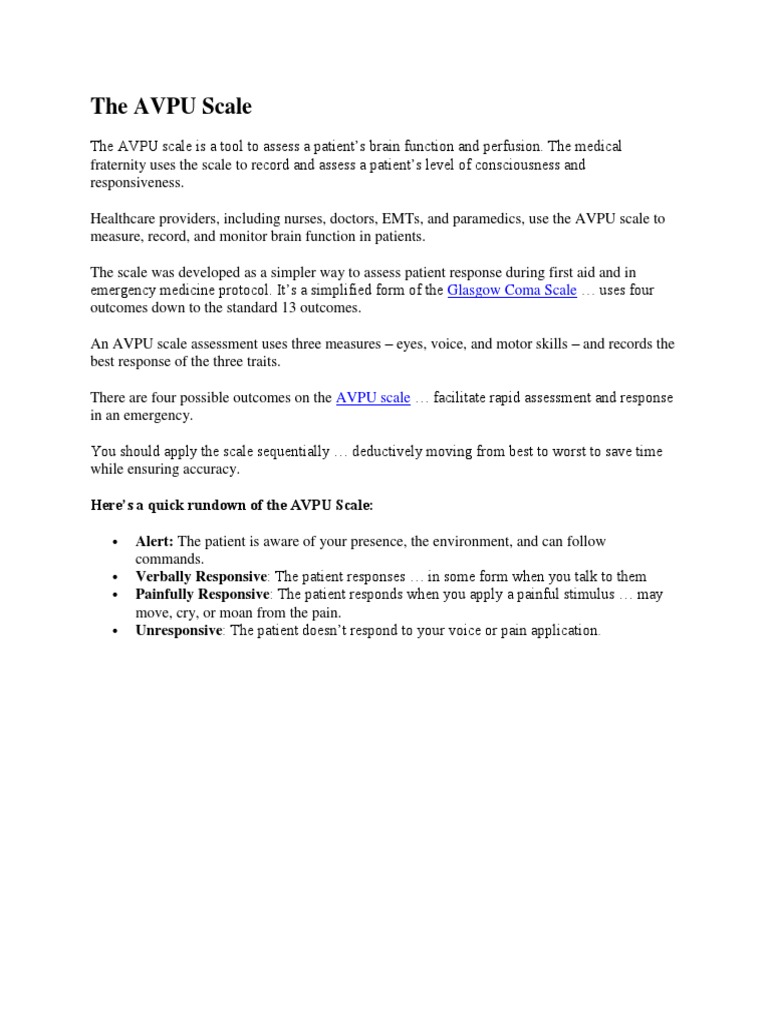 The AVPU Scale | PDF | Coma | Pain