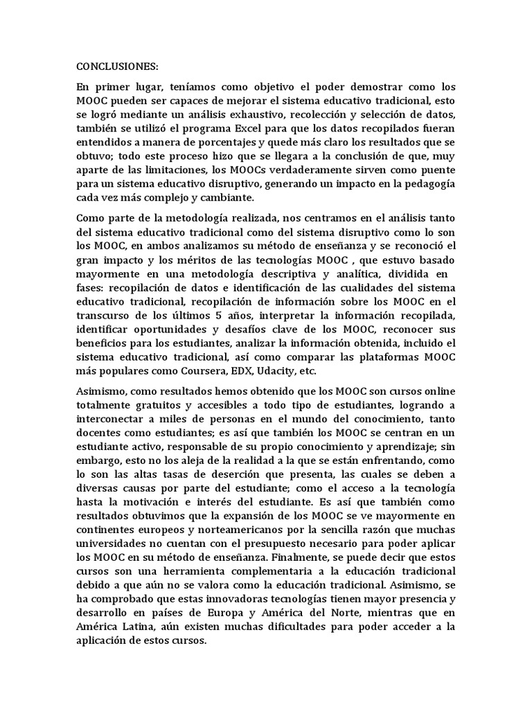 Conclusiones de Los Mooc | PDF | Curso abierto masivo en linea | Enseñando