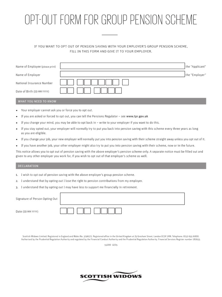 Opt Out Form For Group Pension Scheme | PDF | Pension | Employment