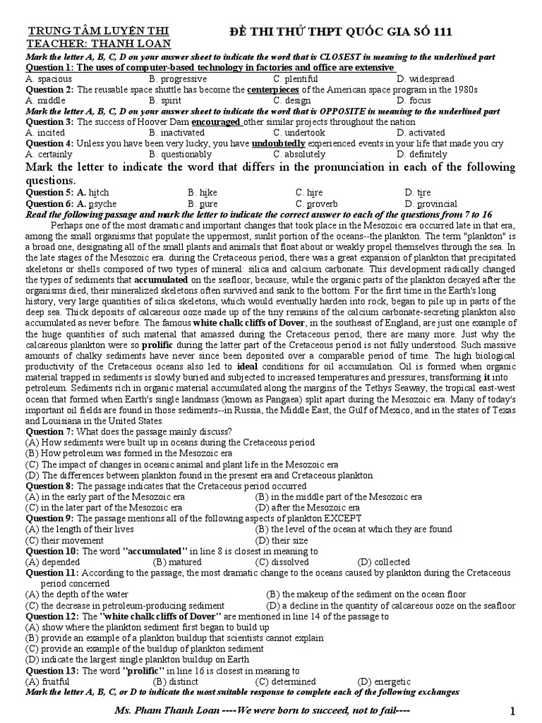 De thi thu mau so 111,113 new | PDF | Pheromone | Violin