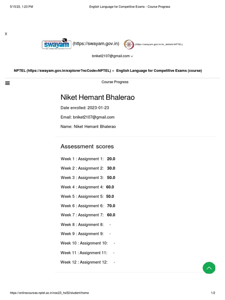 English Language For Competitive Exams - Course Progress | PDF | Qualifications | Student ...