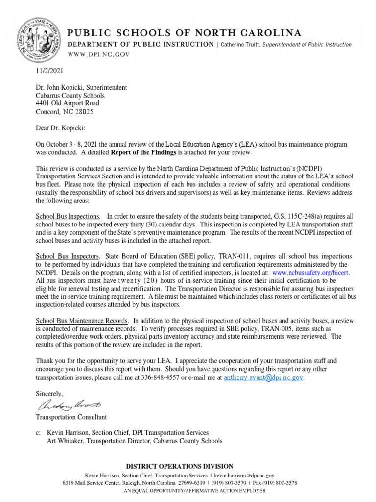Cabarrus County Letter Bus | PDF | Bus | School Bus