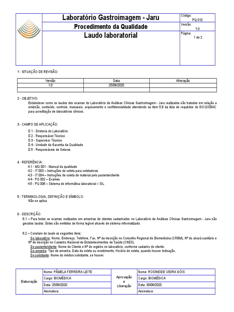 PQ12 Procedimento da Qualidade | PDF | Laboratórios | Informática
