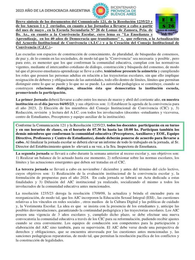 26 Sintesis de Las Jornadas de Convivencia 2023. E.E.S. #26 | PDF