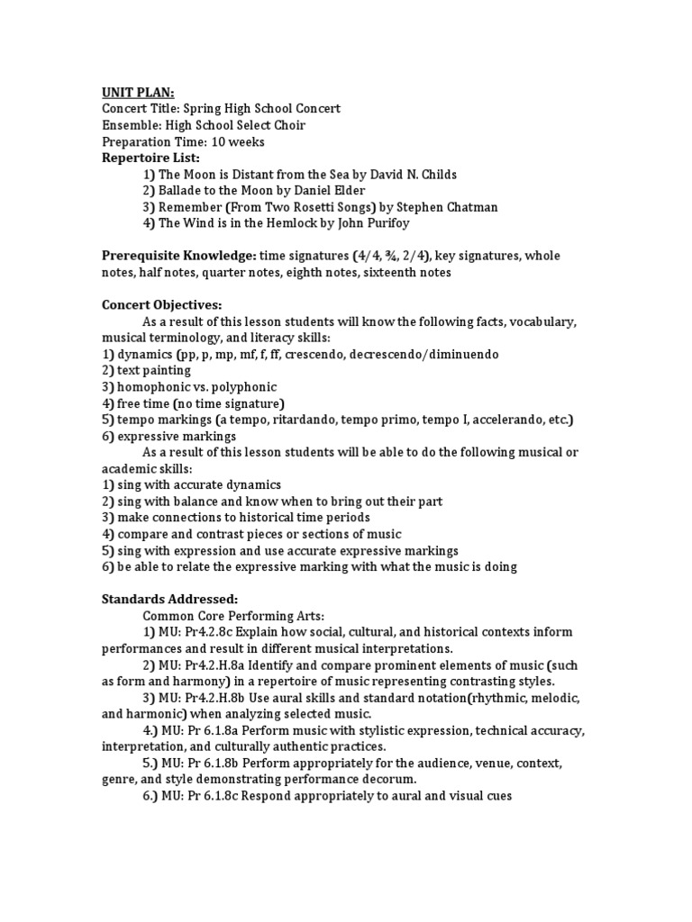 Choral Methods Unit Plan 1 | PDF | Performing Arts | Cognition