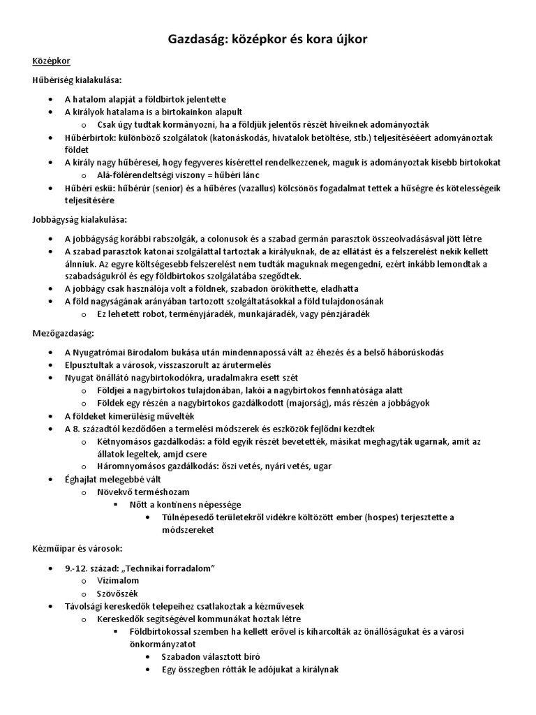 1.gazdaság Középkor Kora Újkor | PDF