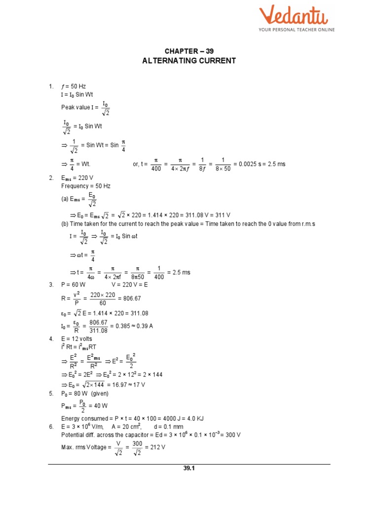 HC Verma Solutions - Alternating Current - Concepts of Physics Part 2 | PDF
