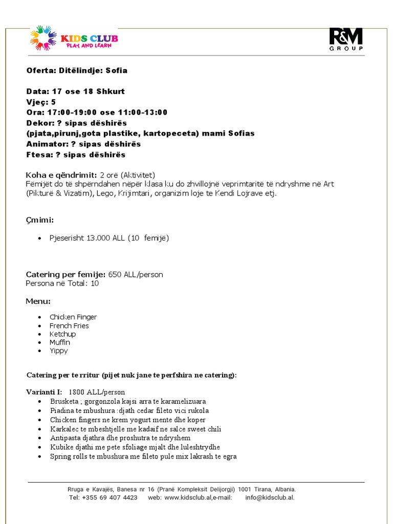 Oferte Ditelindje 17 Ose 18 Shkurt Sofia | PDF