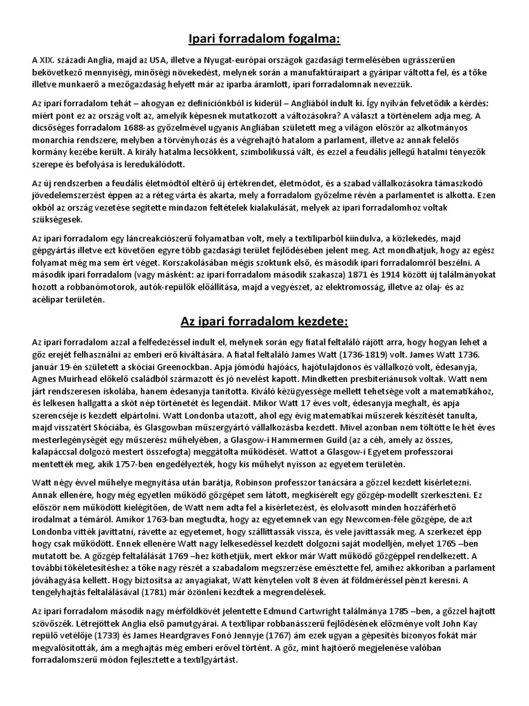 Tétel Az Ipari Forradalom | PDF
