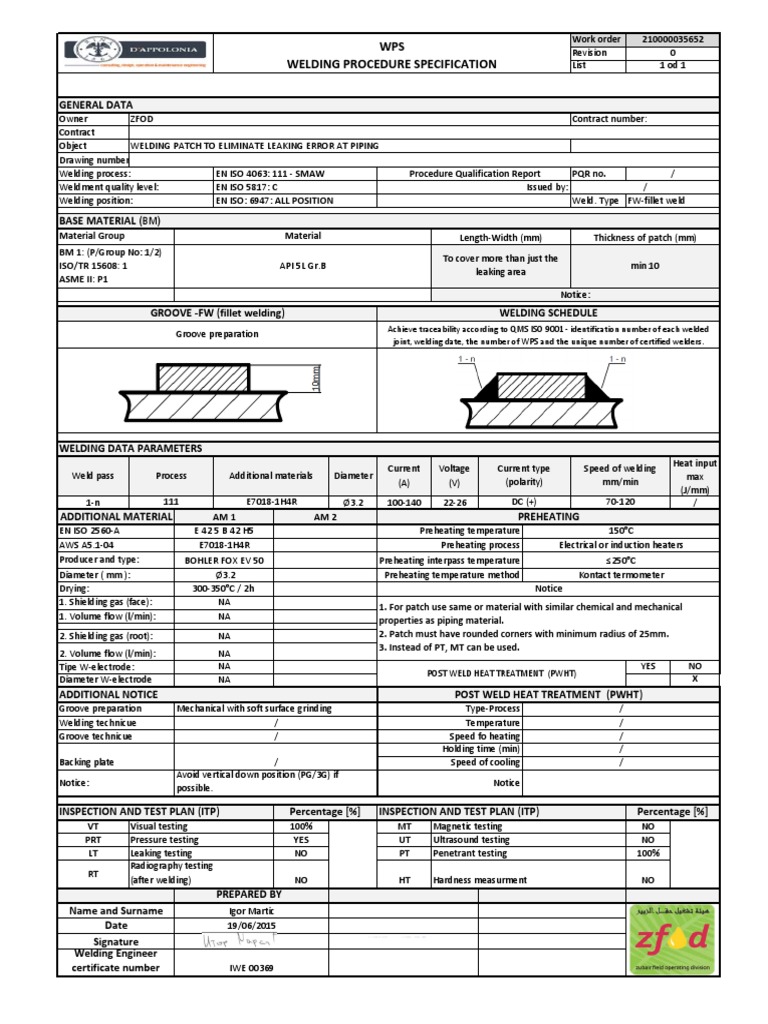 Welding Procedure For Plate - WPS | PDF | Welding | Construction