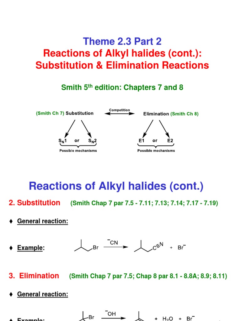 Theme 2.3 Part 2 Substitution and Elimination Rxns | PDF | Chemical Reactions | Chemical Substances