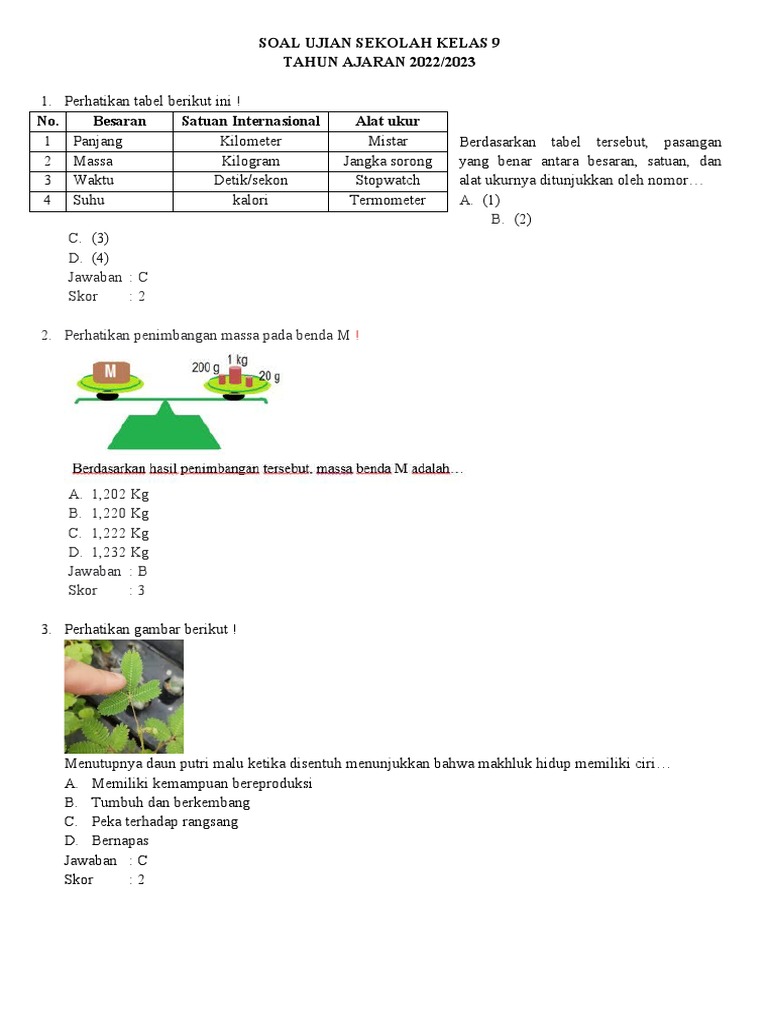 Soal Ujian Sekolah Kelas 9 | PDF