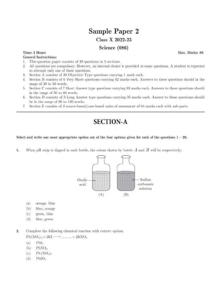 Science Sample Paper 2 | PDF