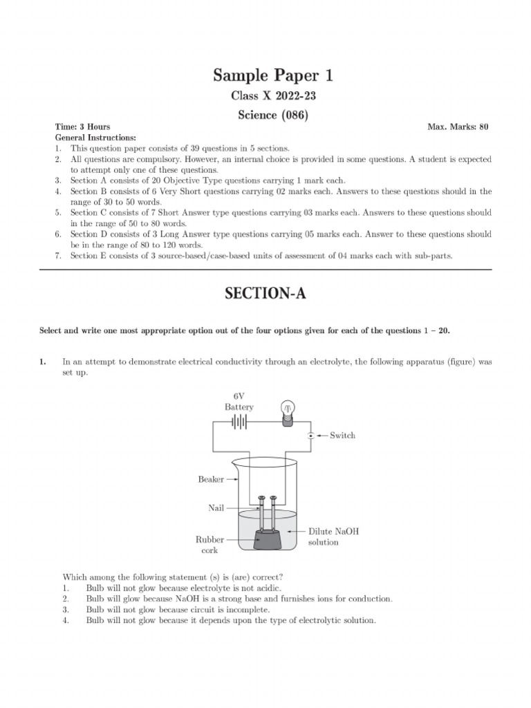 Science Sample Paper 1 | PDF