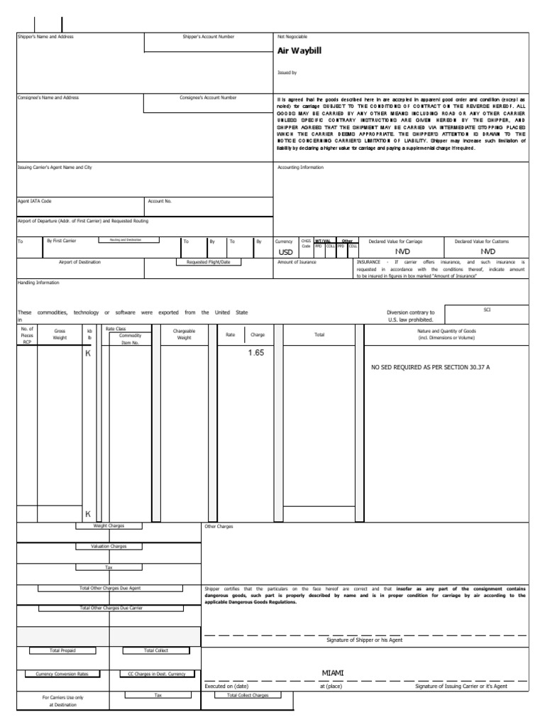 Air Waybill: USD NVD NVD | PDF | Business | Economies