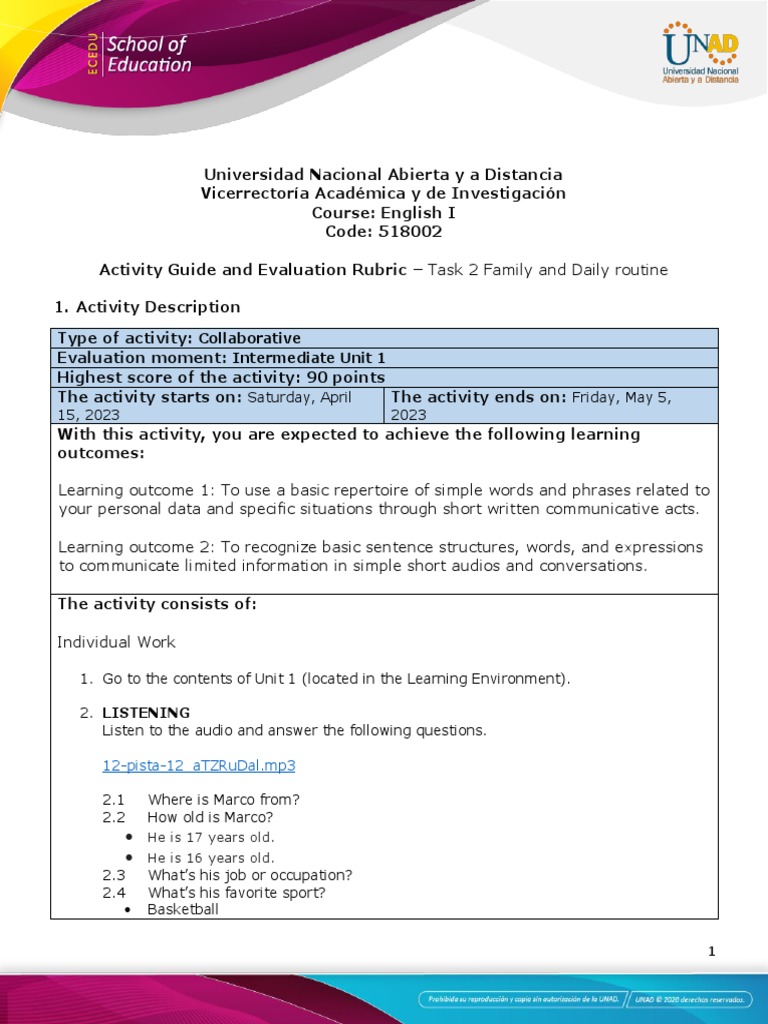 Activity Guide and Evaluation Rubric - Unit 1 - Task 2 - Family and ...
