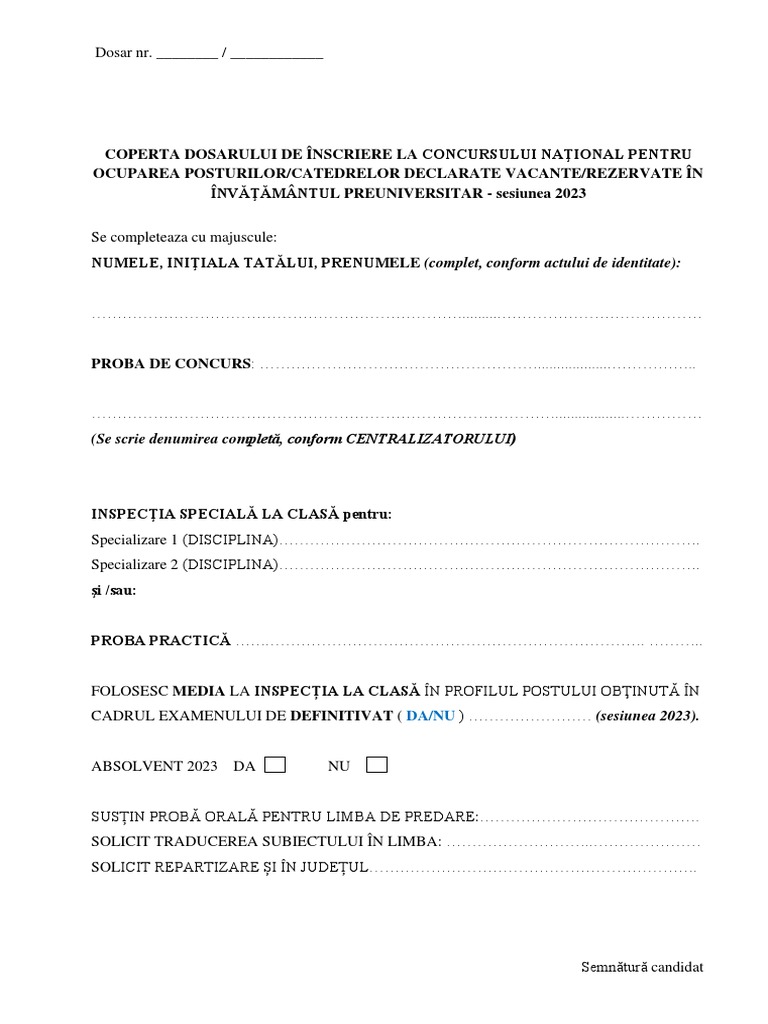 Coperta Dosar TITULARIZARE | PDF