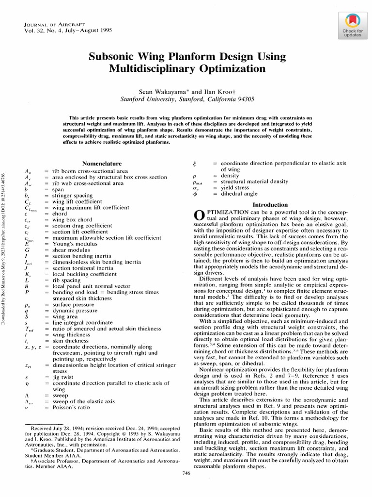 Kroo Subsonic Wing | PDF | Bending | Vortices