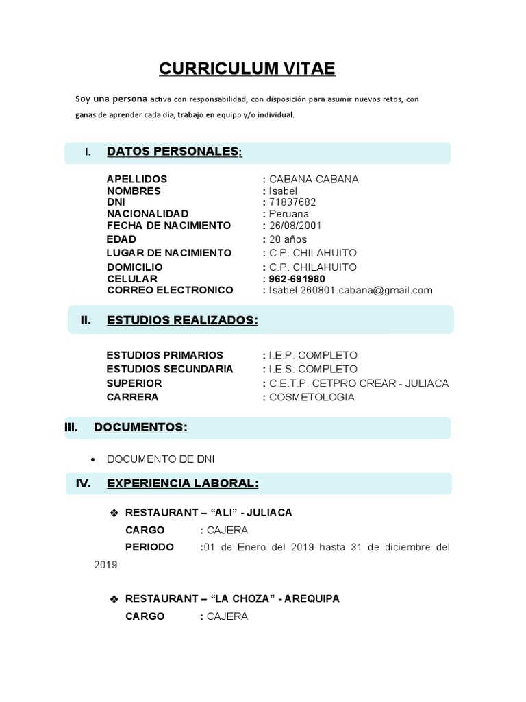 Curriculum Vitae Simple | PDF