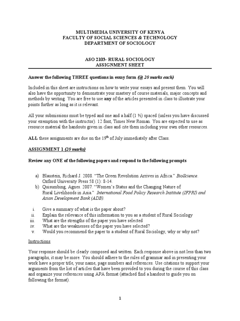 Rural Sociology_Assignment Sheet | PDF | Plagiarism | Essays