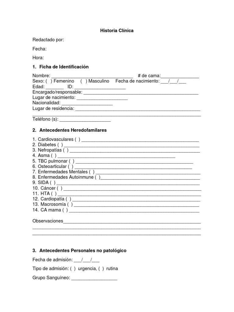 Historia Clinica y Examen Físico Machote | PDF | Especialidades Medicas | Medicina CLINICA
