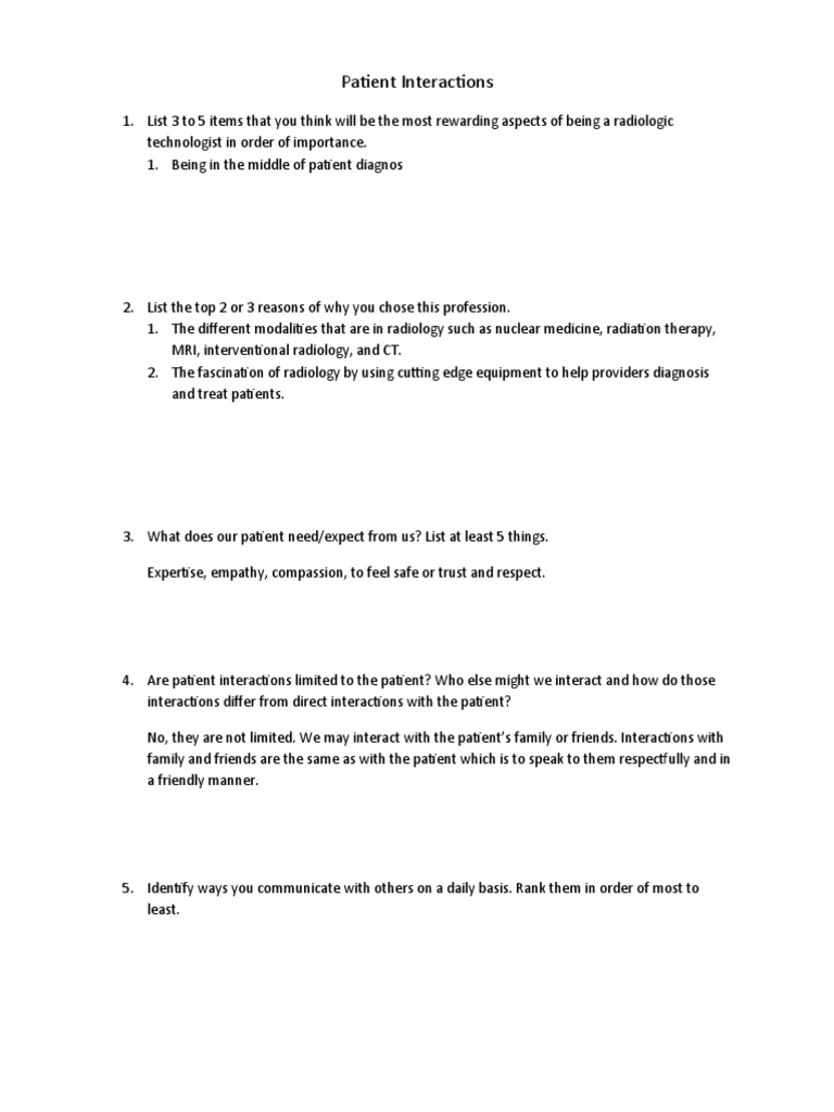 Patient Interactions - Worksheet | PDF