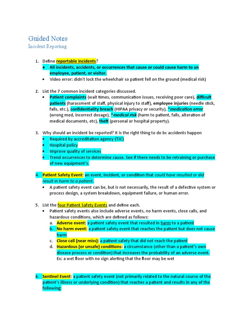 Guided Notes - Incident Reporting | PDF