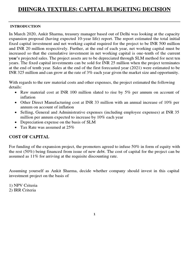 Case Study - Capital Budgeting | PDF