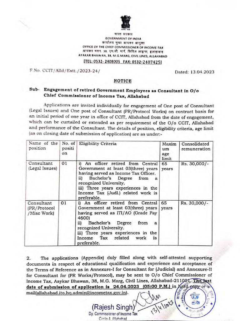 02 Consultant Posts Advt Details Application Form Income Tax Department ... 02 Consultant Posts Advt Details Application Form Income Tax Department ...