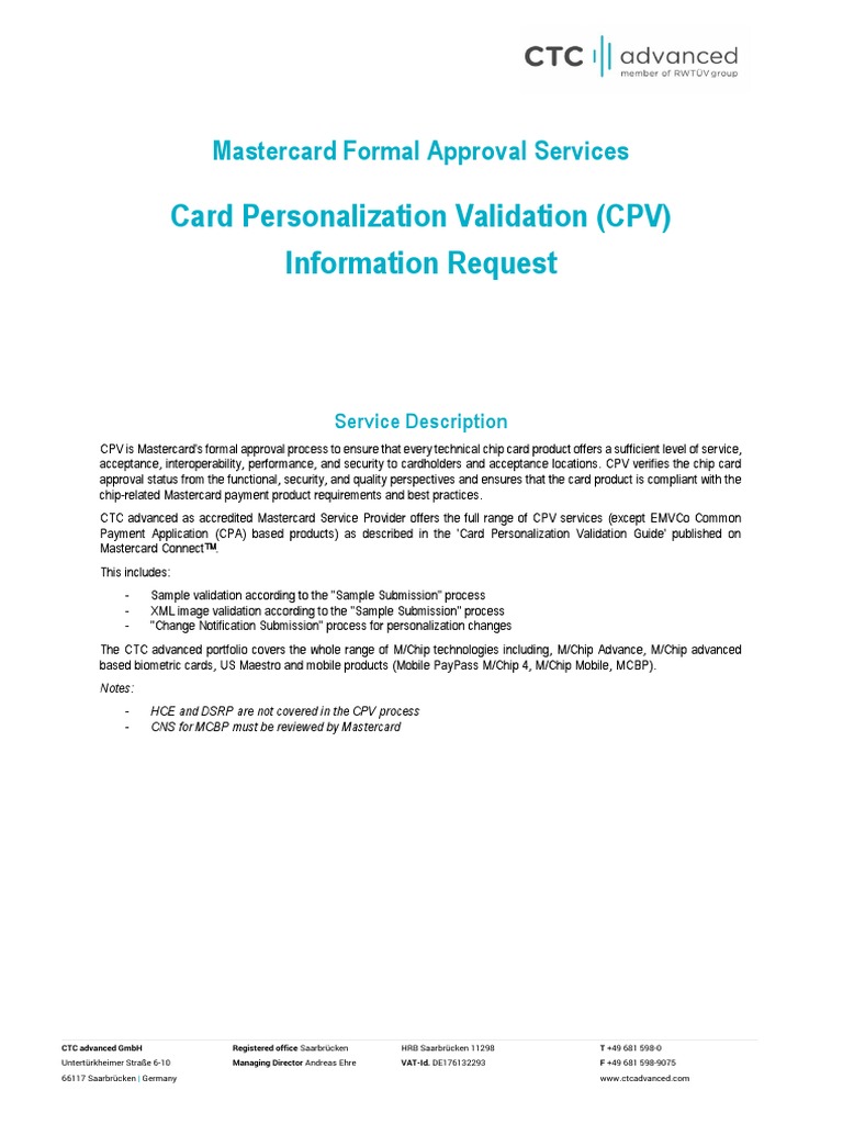 Mastercard CPV Information Request v2 | PDF | Master Card | Smart Card