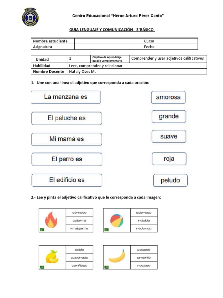 3.- Guía adjetivos calificativos | PDF