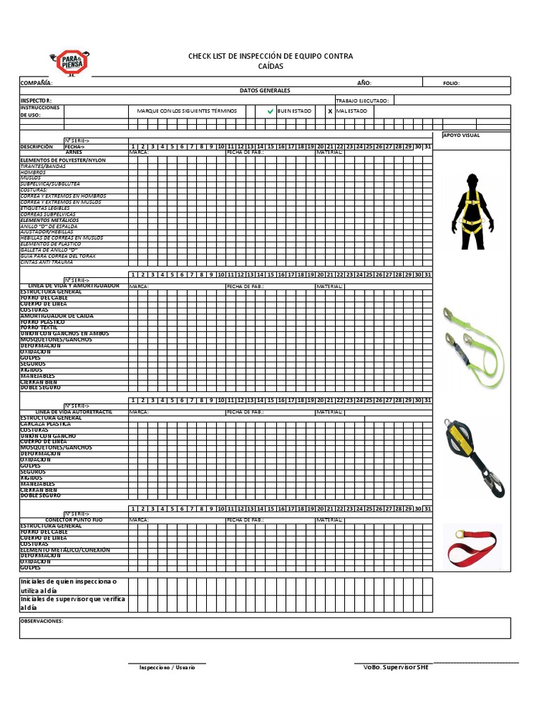 Check List de Equipos Contra Caídas | PDF