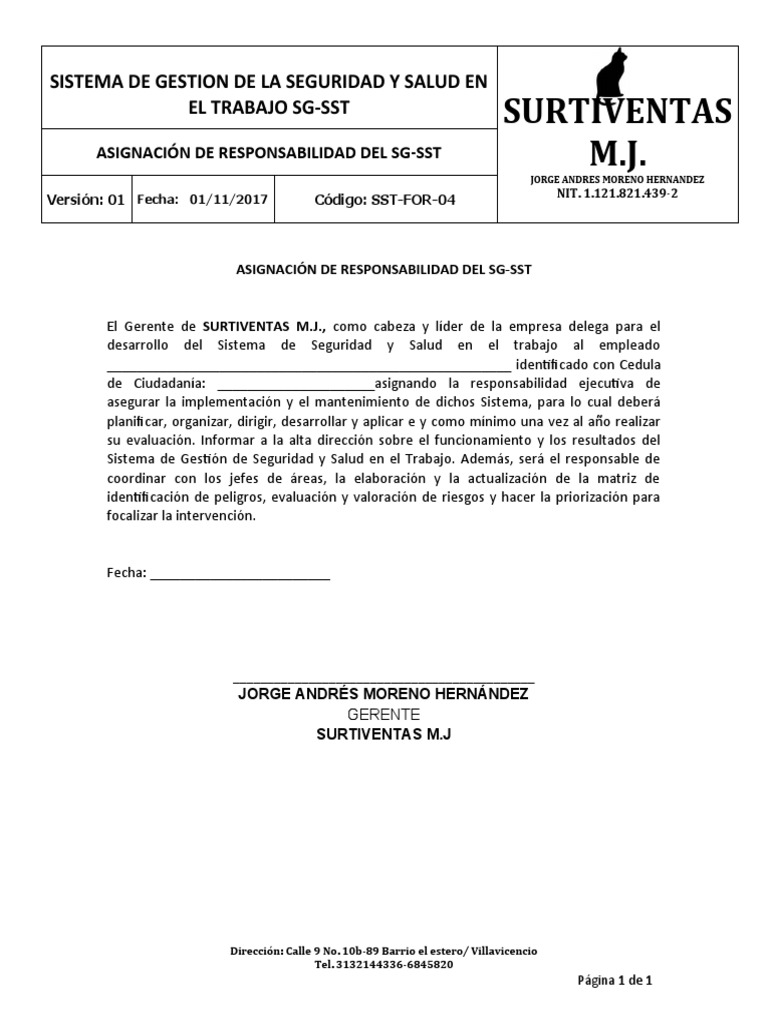 Sst-For-04 Responsable Del SG-SST | PDF