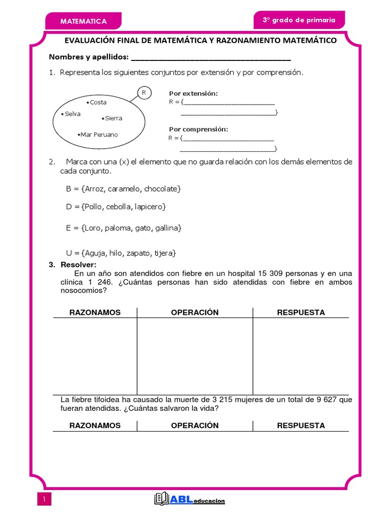 Evaluación Matemática 3° Grado Primaria | PDF