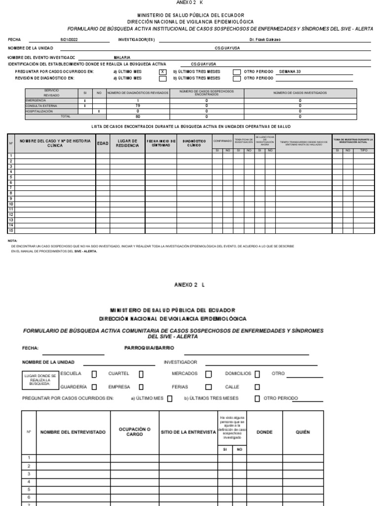Ficha de Busqueda Activa Institucional y Comunitaria (6971) Semana 34 | PDF | Diagnostico medico ...