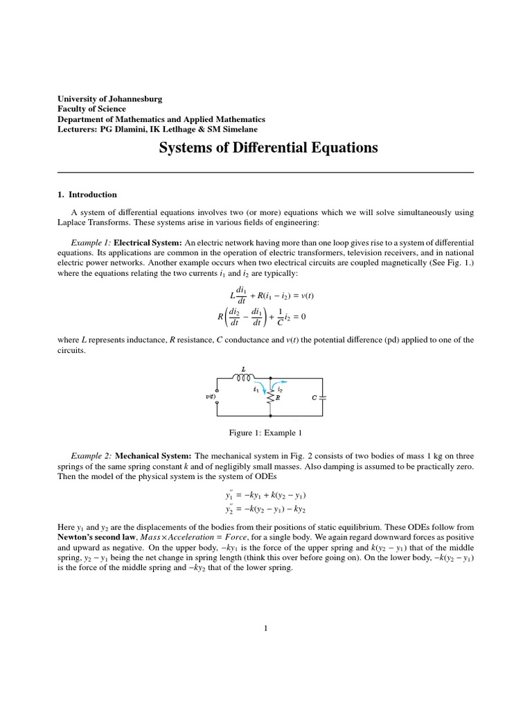 5 Mate2a2 Systems Odes Pdf Ordinary Differential Equation Force